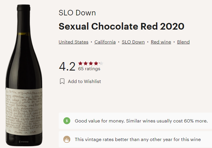 Slo Down Wines 2020 Sexual Chocolate Red Blend