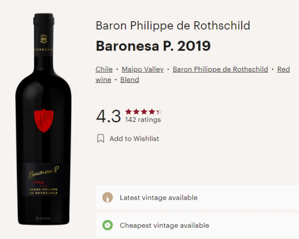 » Baron Philippe de Rothschild Baronesa P. 2019 Escudo Rojo