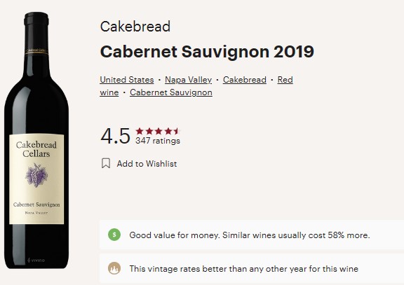 » Cakebread Cellars 2019 Cabernet Sauvignon