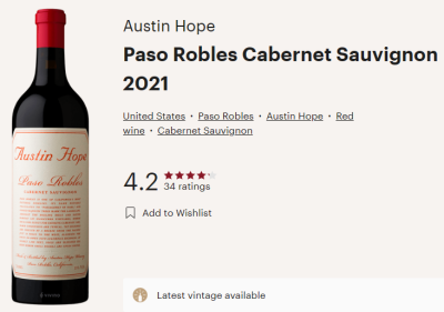 » Austin Hope 2021 Cabernet Sauvignon