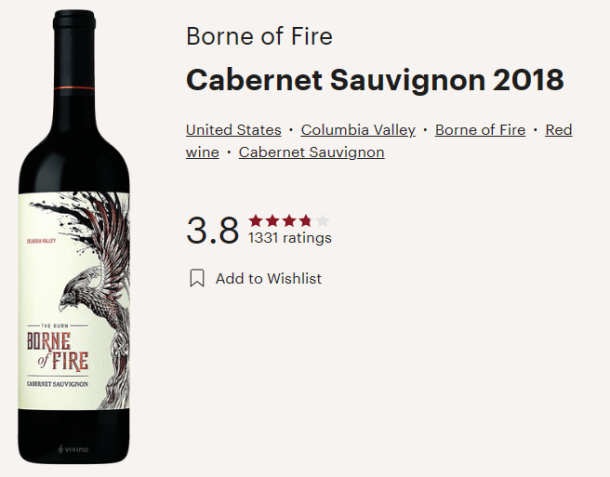 » Borne Of Fire 2018 Cabernet Sauvignon