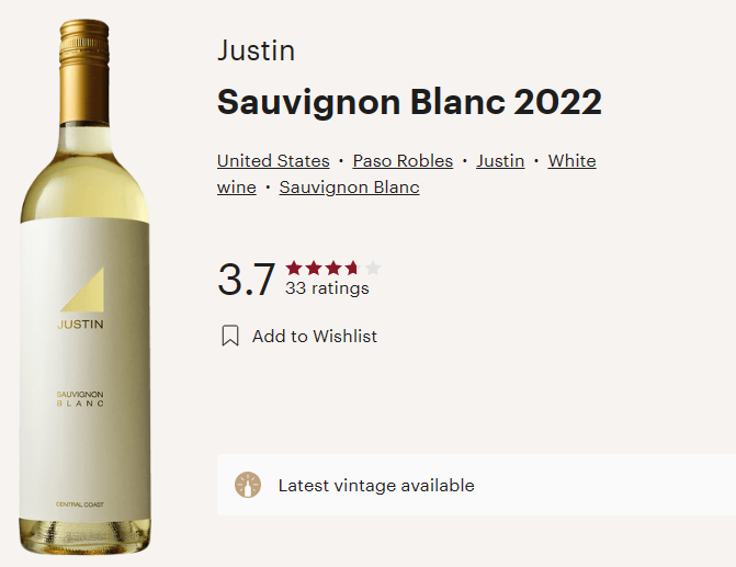 » Justin 2022 Sauvignon Blanc