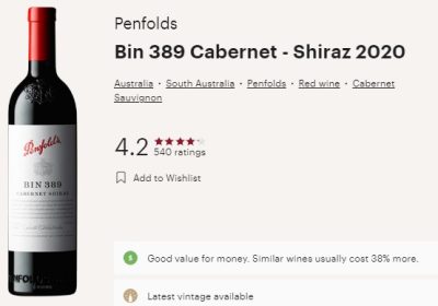 » Penfolds Bin 389 2020 Shiraz Cabernet Sauvignon