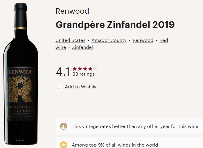 » Renwood 2019 Grandpere Zinfandel Reserve