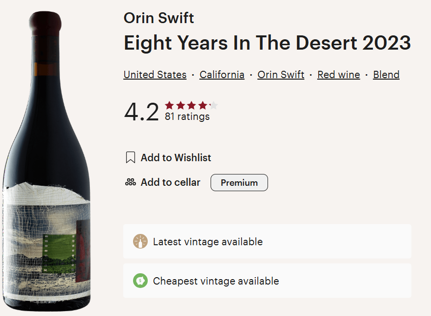 » Orin Swift 2023 Eight Years in the Desert