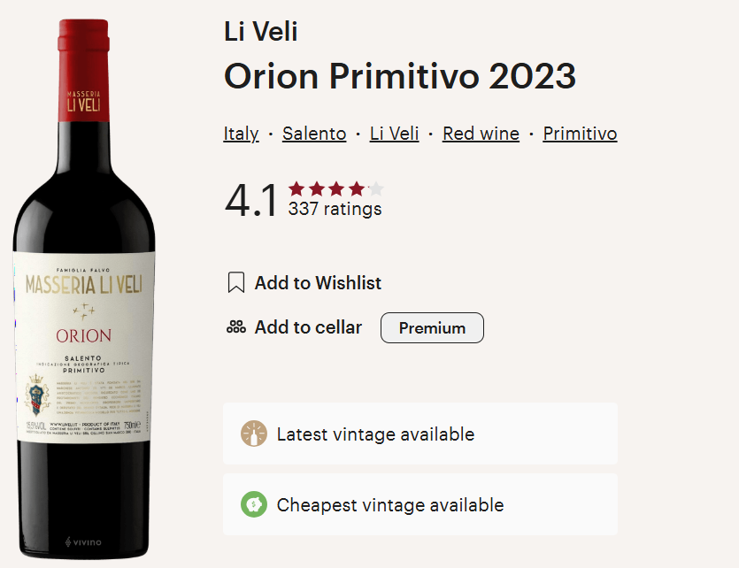 » Masseria Li Veli 2023 Orion Primitivo IGT