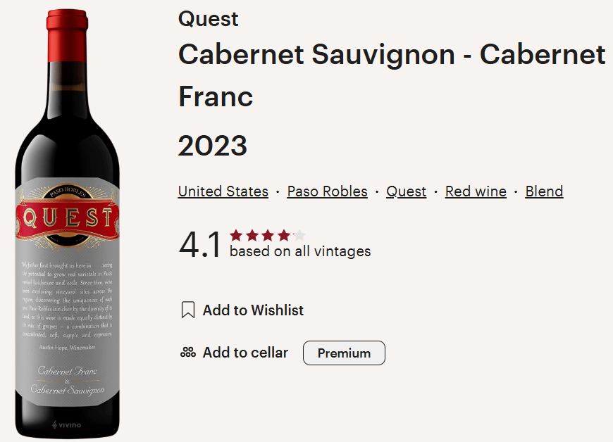 » Quest by Austin Hope 2023 Cabernet Franc blend